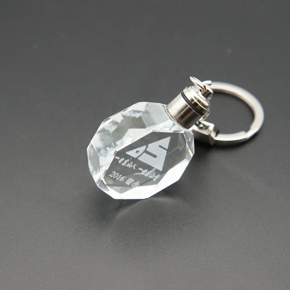 Customized Logo 3D Laser Engraving Crystal Glass Keychain