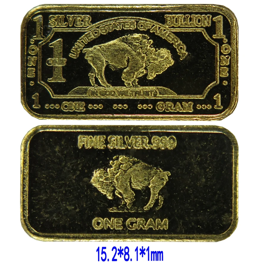 1 Gram 999 Fine Sterling Silver 24k Gold Plated Buffalo,Buffalo Reverse ...