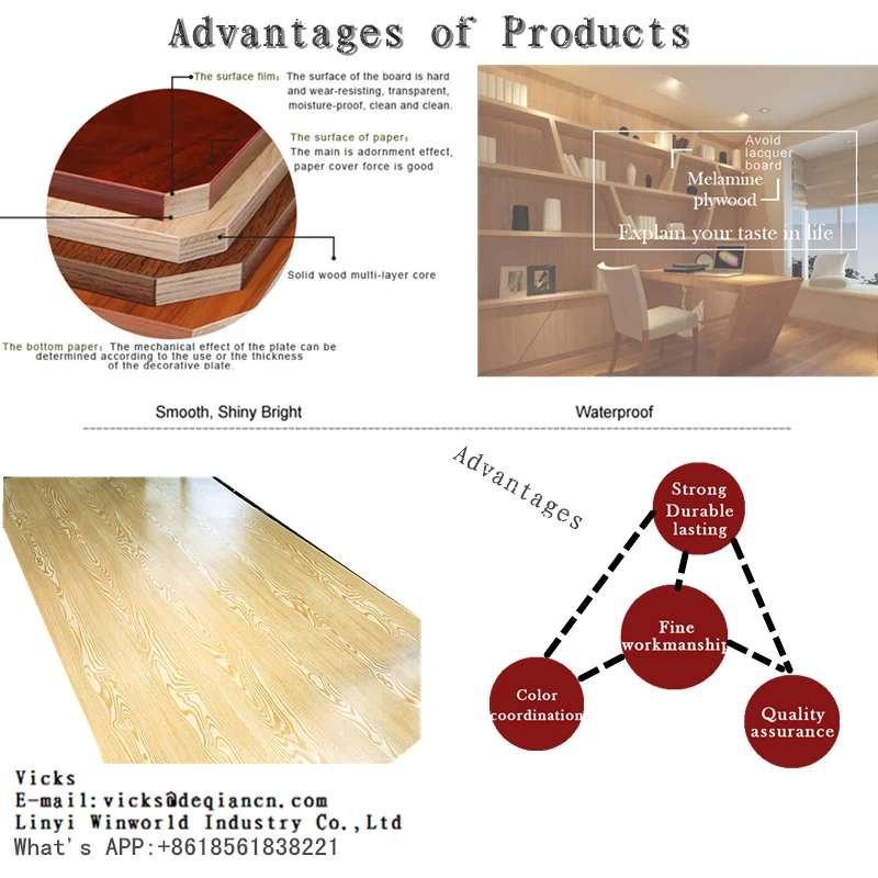 12mm Melamine Laminated Plywood 4x8 Sheets Wood Grain Melamine Paper ...