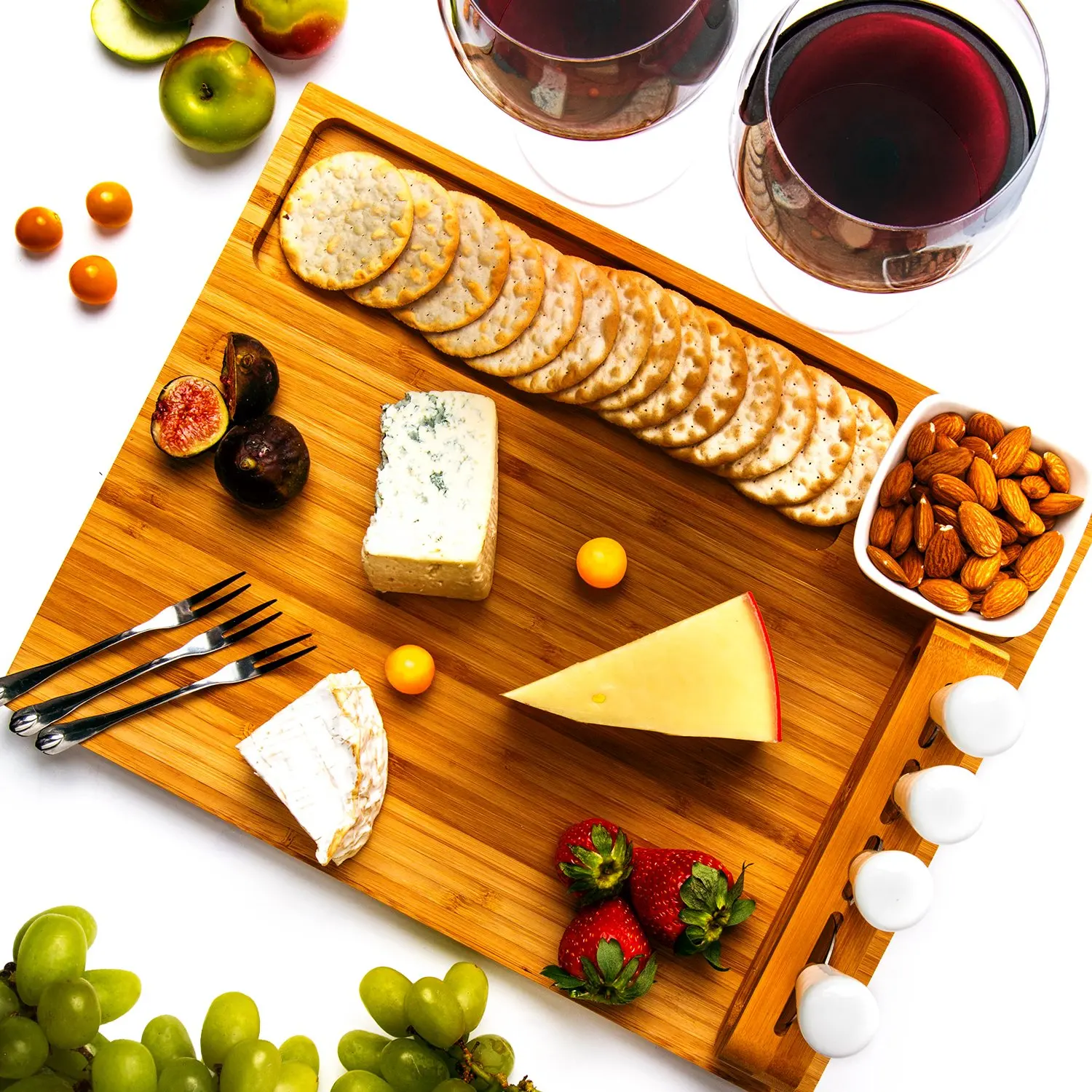 Bamboo Cheese Board Set,Cheese Tray With Slate Board And Tool Holder ...