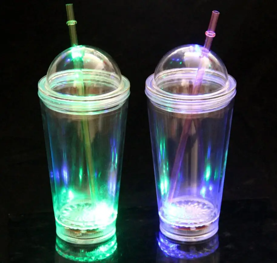 Custom Colorful Straw Flashing Juice LED Cup for Parties