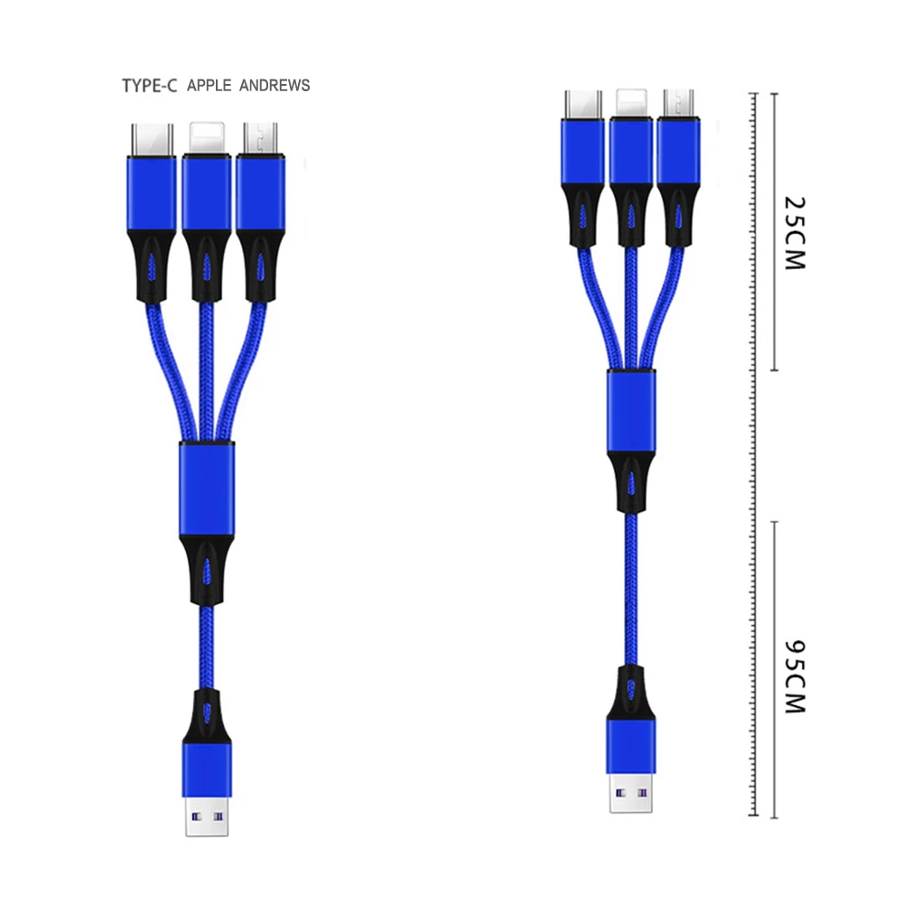 3.0a Fast Charging 3 In 1 Nylon Usb Data Charger Cable - Buy 3 In 1 Usb ...