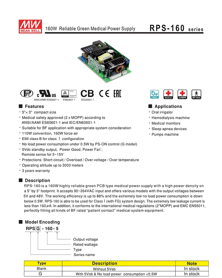 Mean Well Rps-160-15 160w Medical Type 160w 15v Medical Power Supply ...
