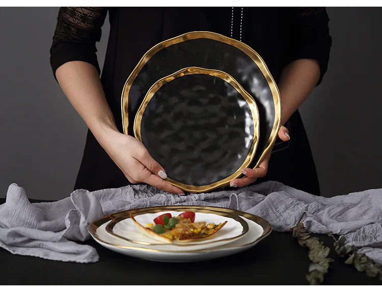 Vintage Irregular Shape Matte Ceramic Plate With Golden Trim Plate For ...