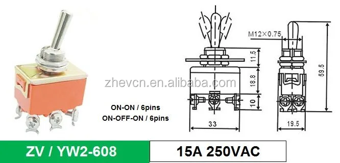 E-TEN 1321 1322 Toggle Switch - 6 Pin M12 Bolt 15A DPDT