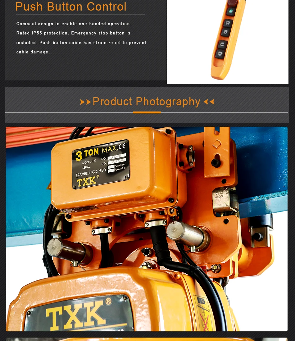 TXK 1 Ton Electric Chain Hoist with Wireless Remote Control