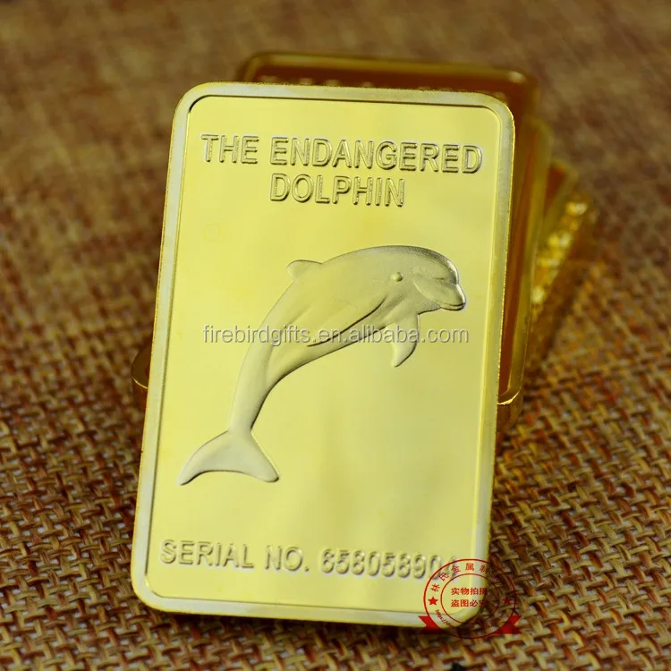 Rare Endangered Animal Dolphin Gold Clad Bullion Bar Coin