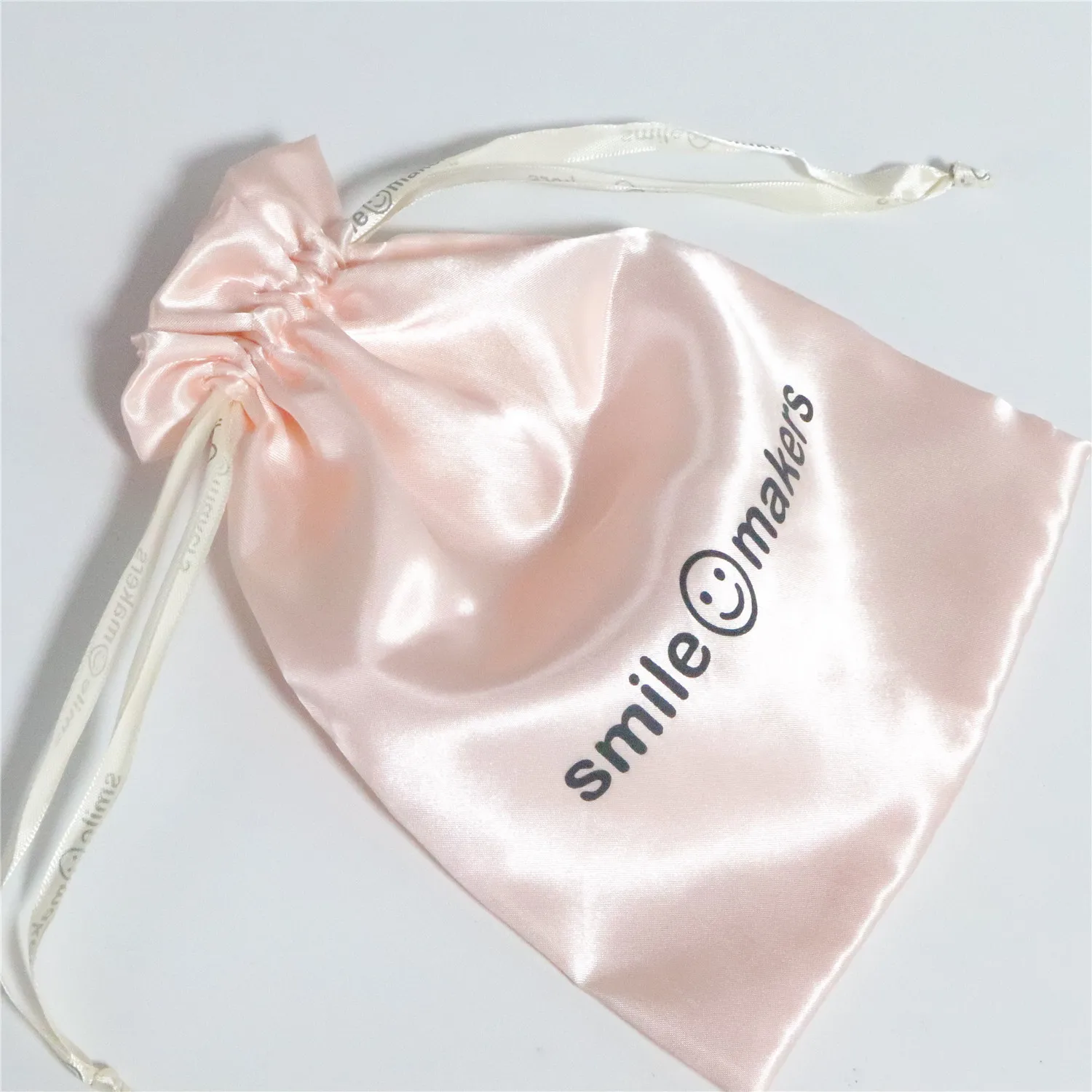Customized Pink Satin Bags Satin Drawstring Dust Hair Pouch Bag With ...