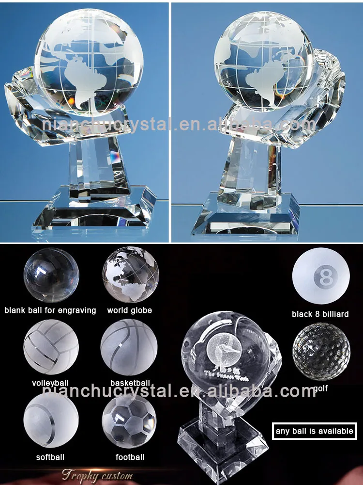 Crystal World in Hands Trophy - Customizable Globe Award