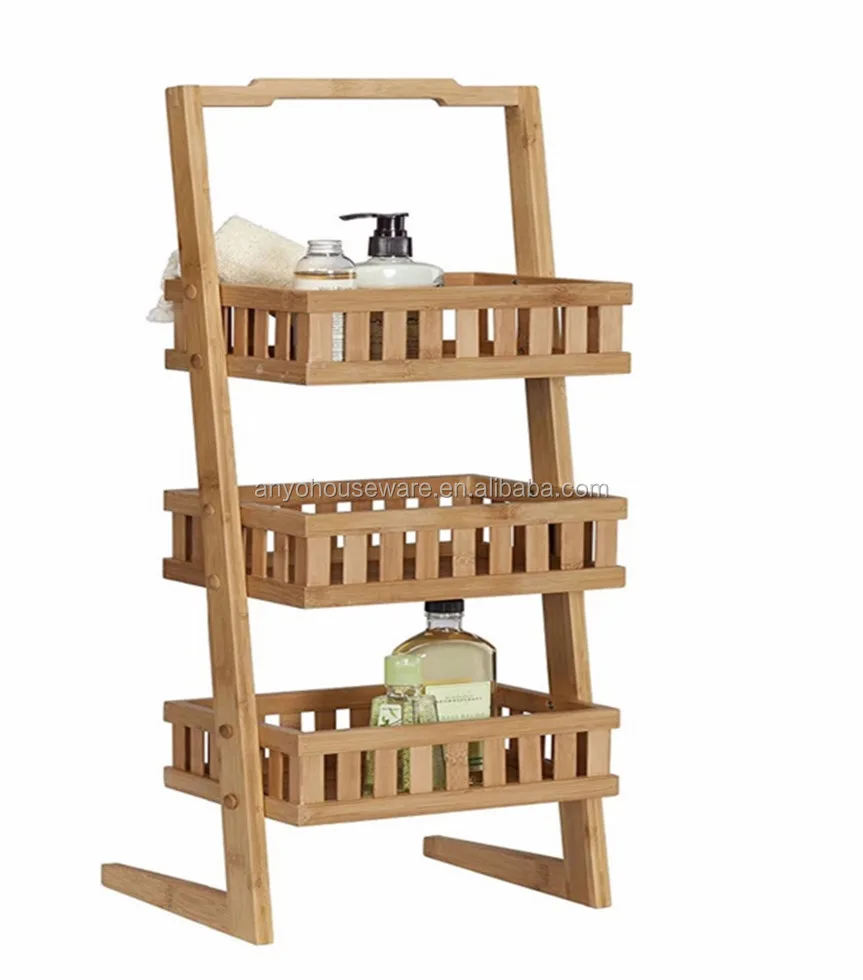 3-tiered Bamboo Shelves Free Standing Bathroom Storage Display Shelf ...