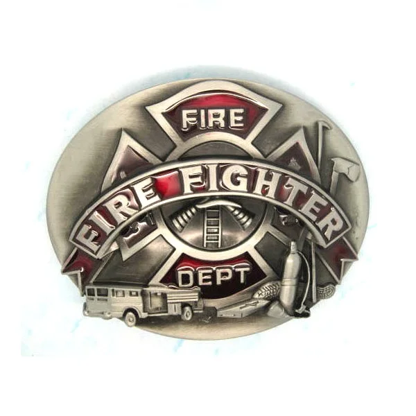 Buc4402 3d Fire Dept Fire Fighter Theme Red Pewter Metal Belt Buckle ...