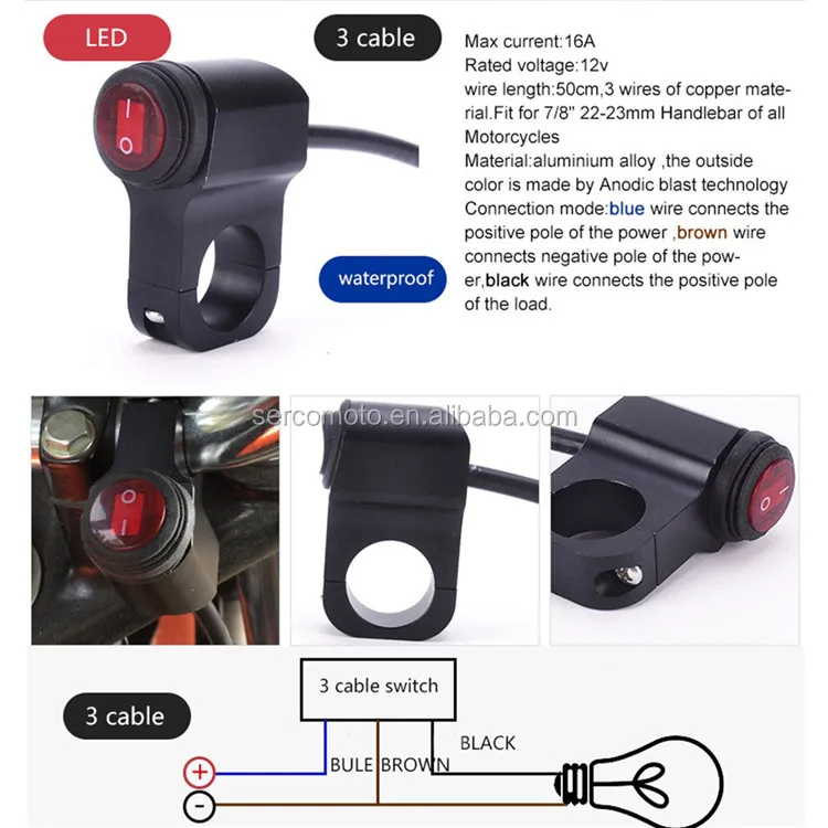 Waterproof 12v Motorcycle 7/8" 22mm Handlebar Switches Headlight Hazard ...