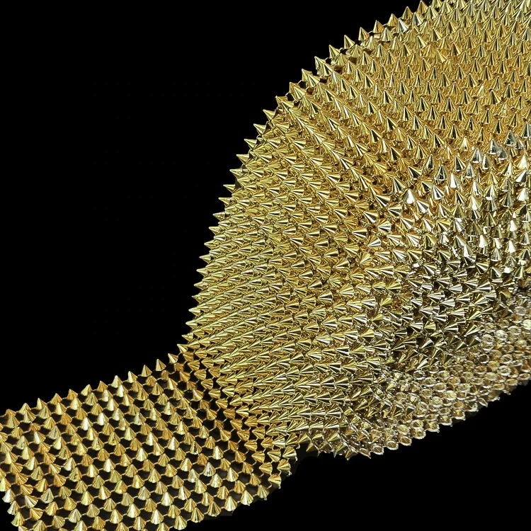批发 14 行 Spike Mesh Roll Trim Gold Color Conicalness Roll For Costes ...