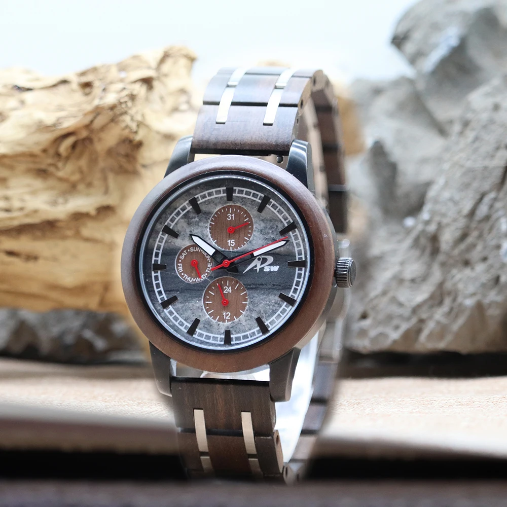 Wood Steel Marble Face Chronograph Mens Watches Brand Your Own Luxury ...