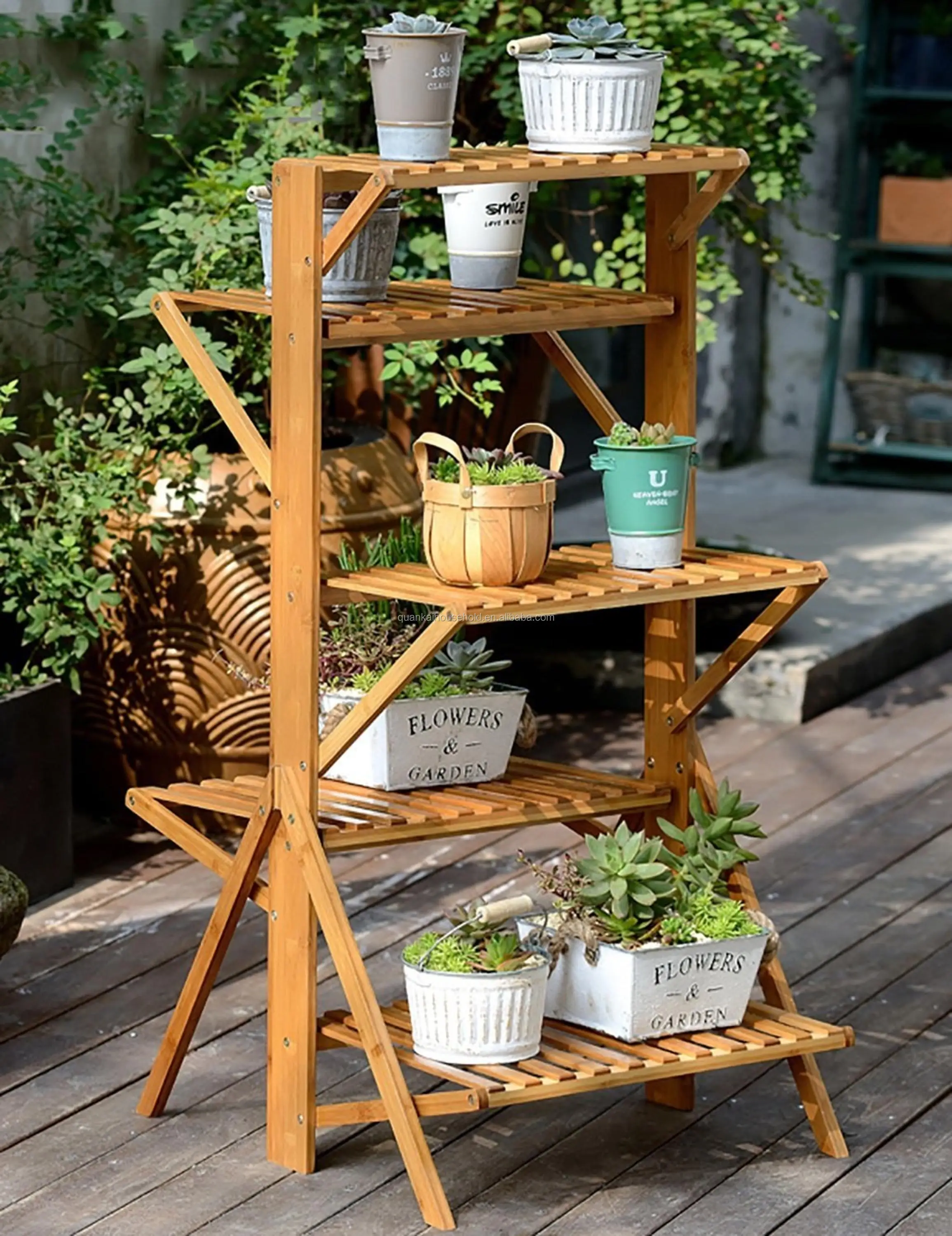 Bamboo Folded Flower Rack Ladder Plant Stand - Buy Bamboo Flower Rack ...