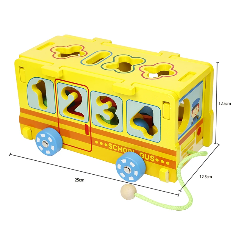 High Quality Intellectual Education School Abc Number Wooden Bus Toy ...