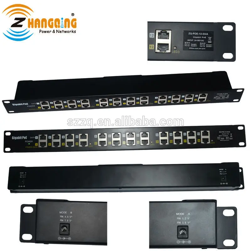 Zqpoeg12 Gigabit Poe Injector 12 Port 1u Multiport Rack Mount Poe Patch ...