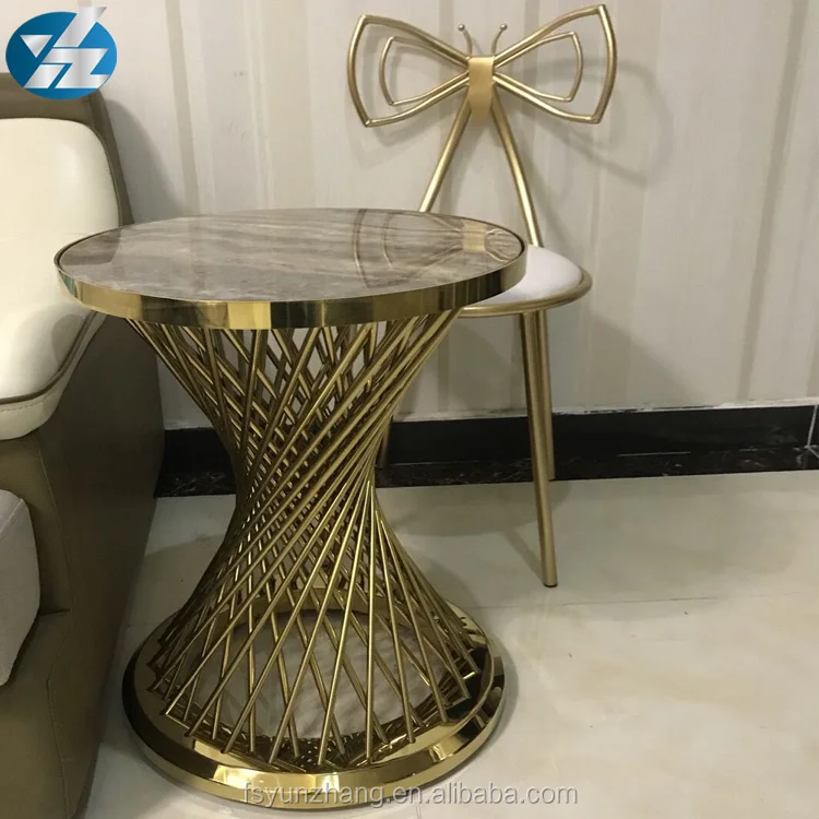Modern Designed Golden Stainless Steel Glass Top Teapoy Side Table ...