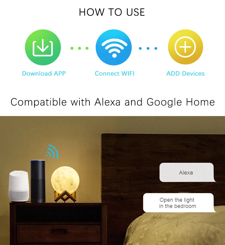 Home Decoration Smart Life App Wireless Wifi Remote Control Moon Night ...