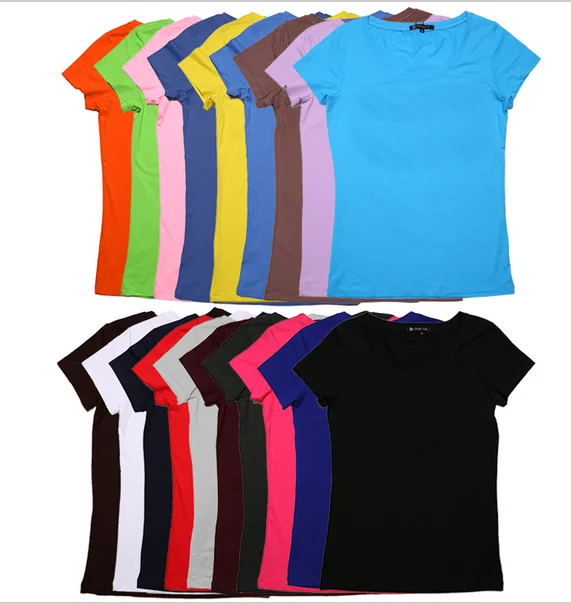 2016 New High Quality 18 Color Simple T Shirt Women Solid Color Tees ...