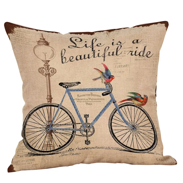 Vintage Bike Throw Pillow Case Bicycle Cushion Cover,2019 Newest Design ...