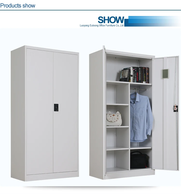 Metal Double Wardrobe Double Door Locker Closet Clothes Cabinet 2 Door ...