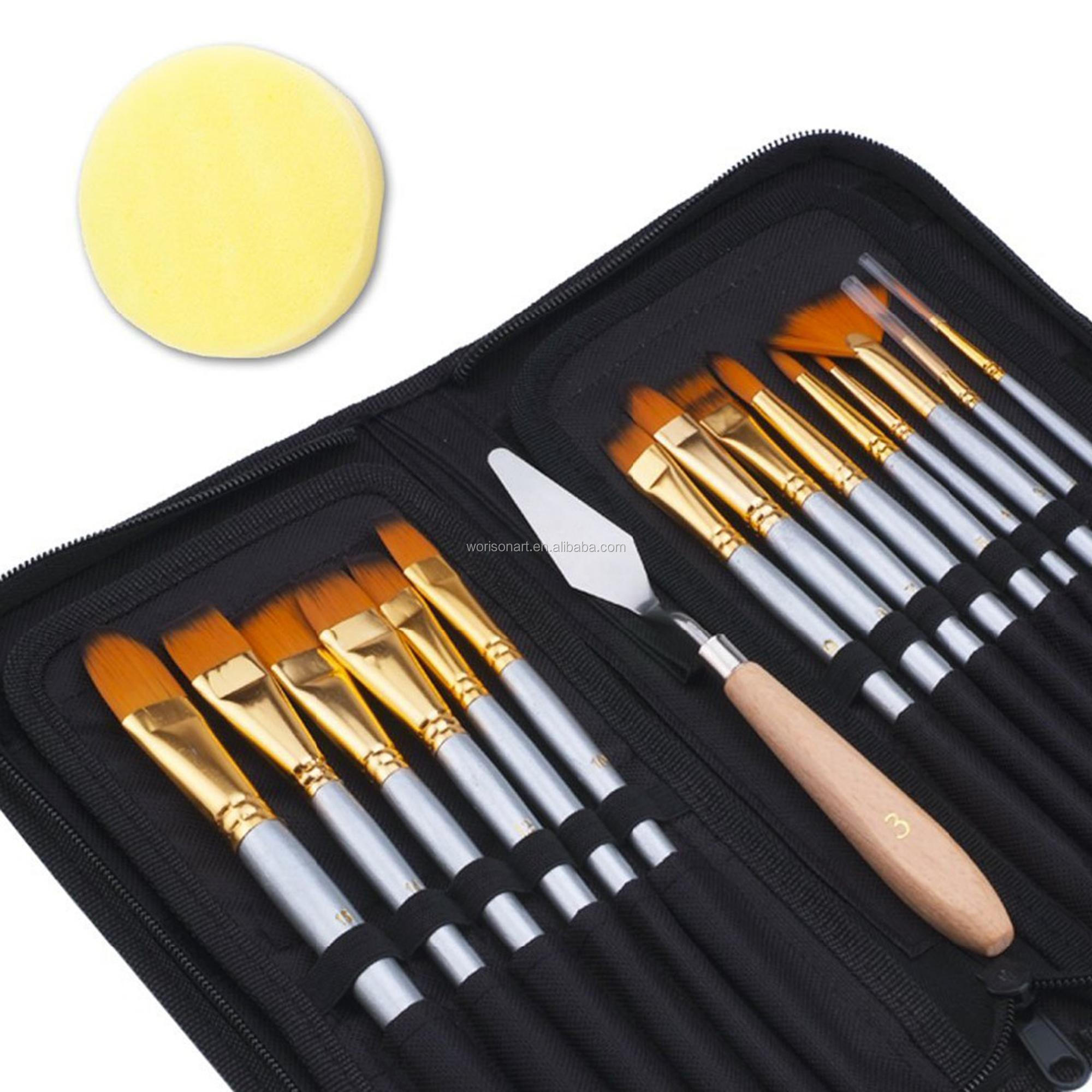 Artist Paint Brush Set - 15 Different Shapes & Nylon Hair
