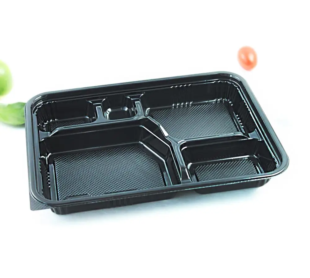 5 Compartments Disposable Lunch Box Takeaway Plastic Disposable Meal ...