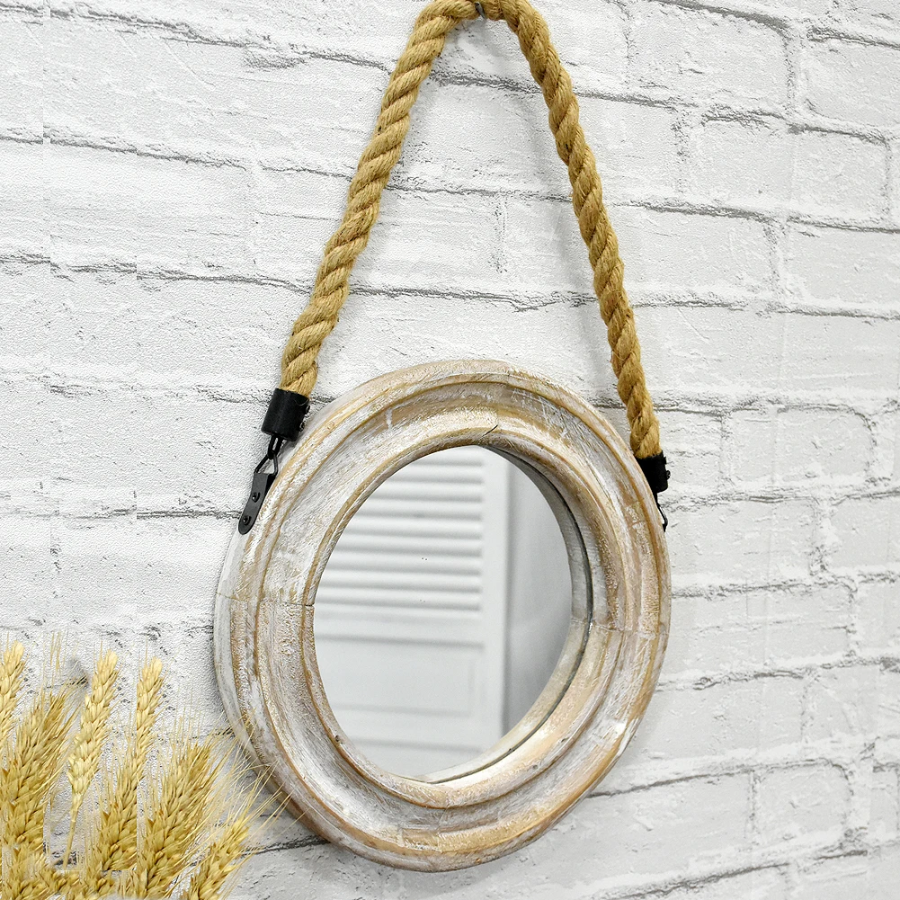 Luckywind Rope Hanging Vintage Rustic Wooden Craft Mirrors