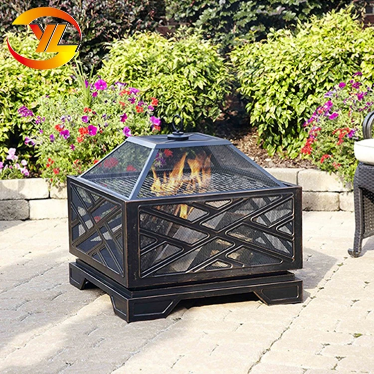 Extra Deep 26-inch Bronze Outdoor Fire Pit Kit Square Wood Burning Fire ...