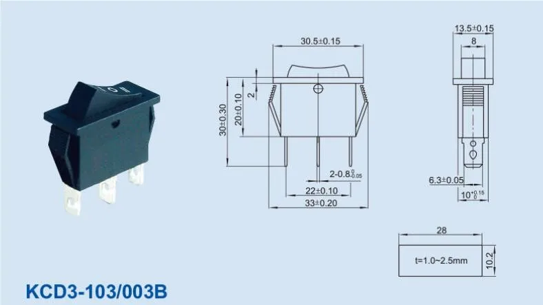 T85 125v Mini Black Rocker Switch With 3 Pins Kcd3-103 - Buy Rocker ...