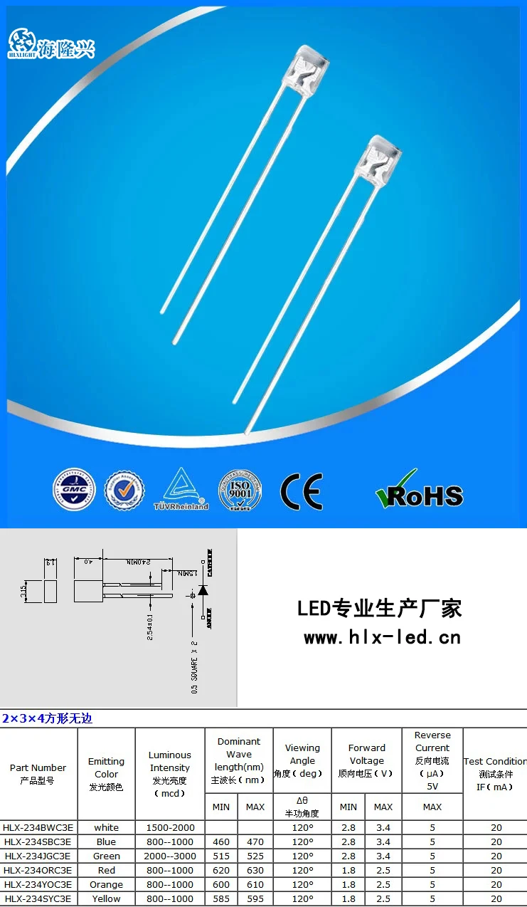 Factory wholesale led diode 2*5*9mm super bright rgb square without ...