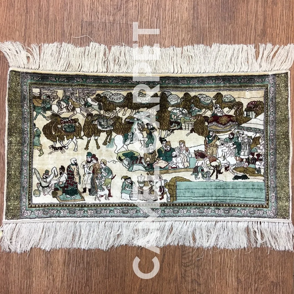 700 Lines Silk Road Design Camels Hand Knotted Real Silk On Silk ...