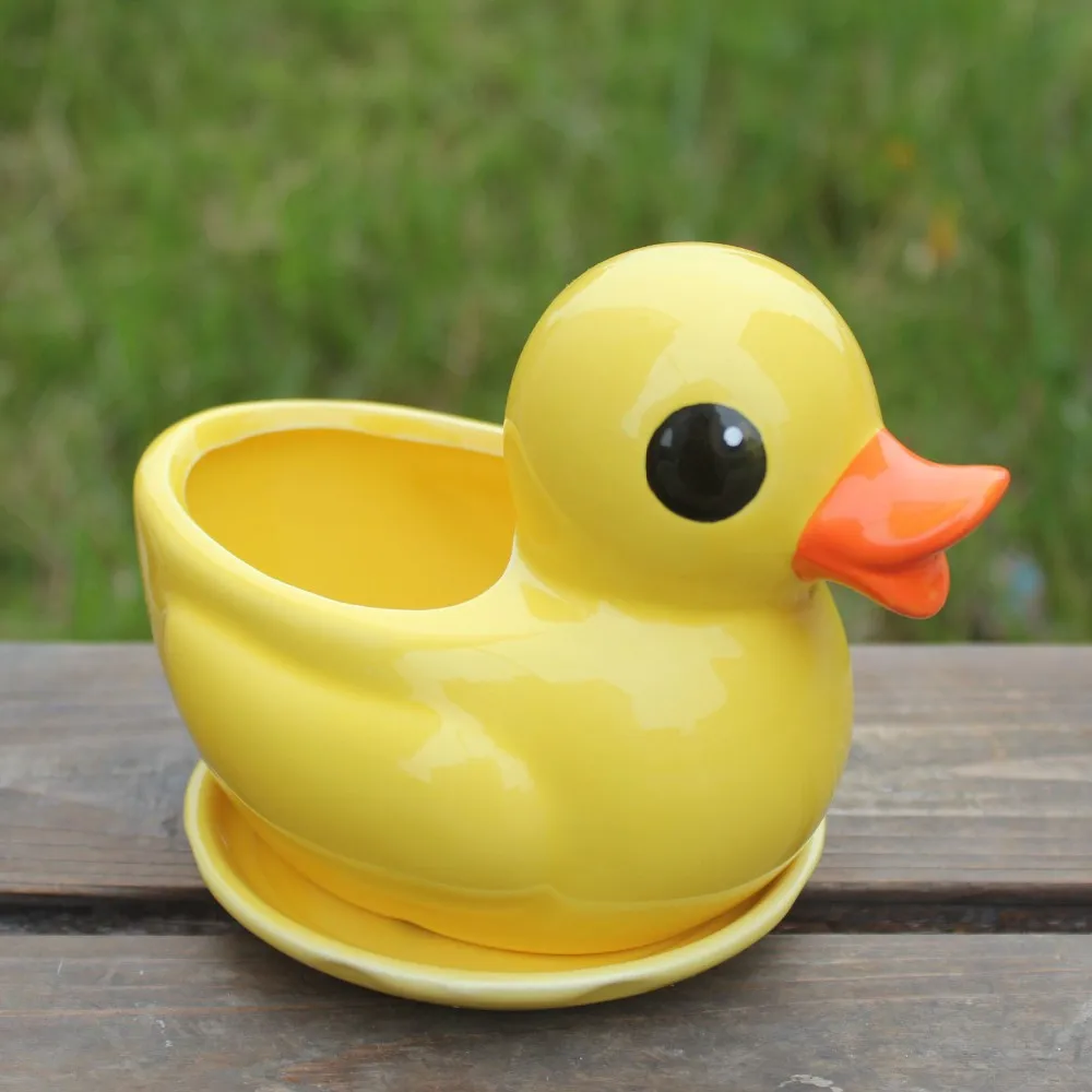 Attractive Desktop Decor Yellow Duck Shape Animal Ceramic Planter - Buy ...