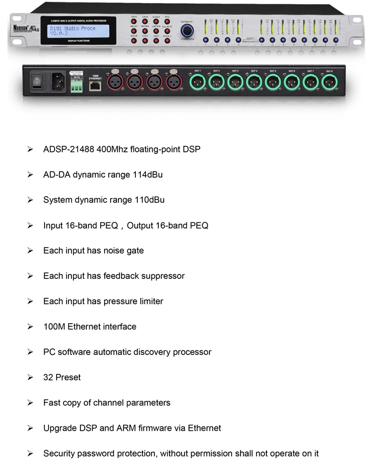 Professional 4 Input 8 Output Digital Audio Processor