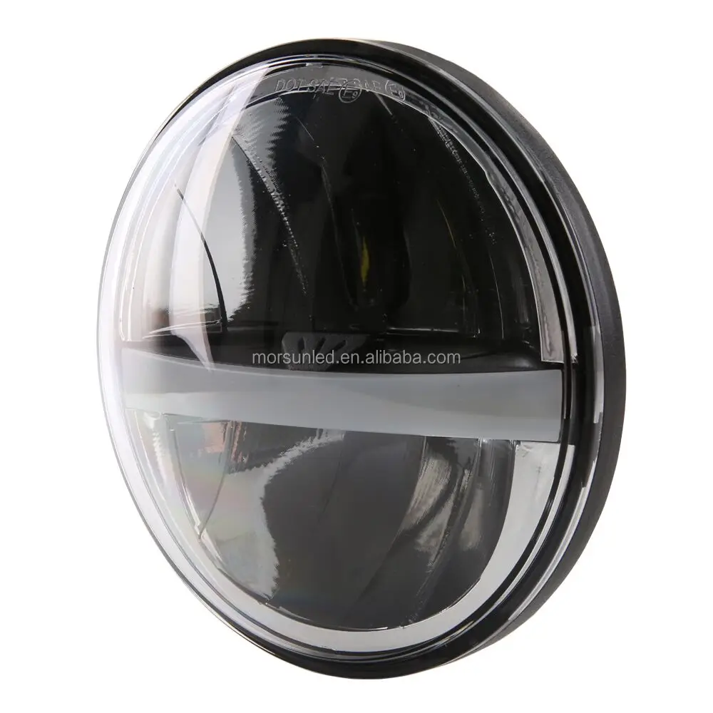 Chrome 5.75 Inch Round Motorcycle LED Headlight - DRL Angel Eye