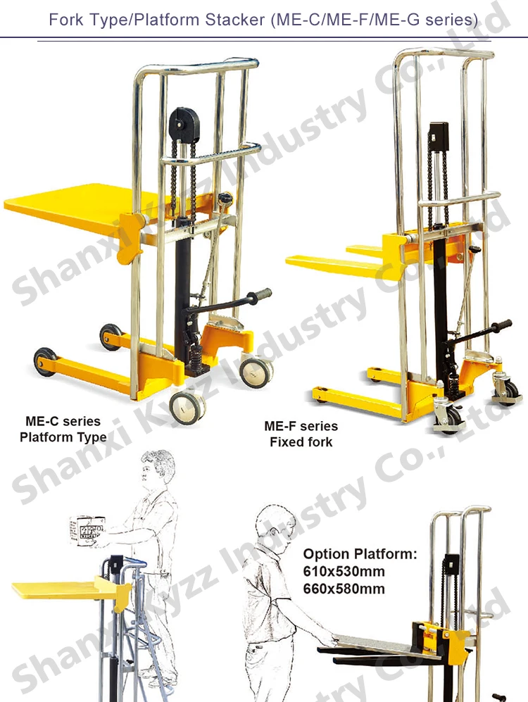 400kg Portable Manual Platform Fork Lift - Hydraulic Hand Stacker