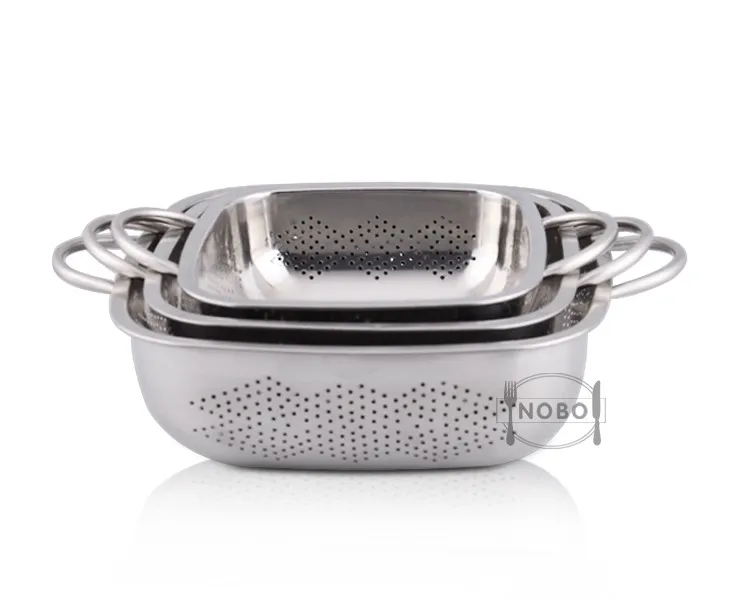 Square Shape 3pcs Set Double Handle Stainless Steel Kitchen Strainer ...