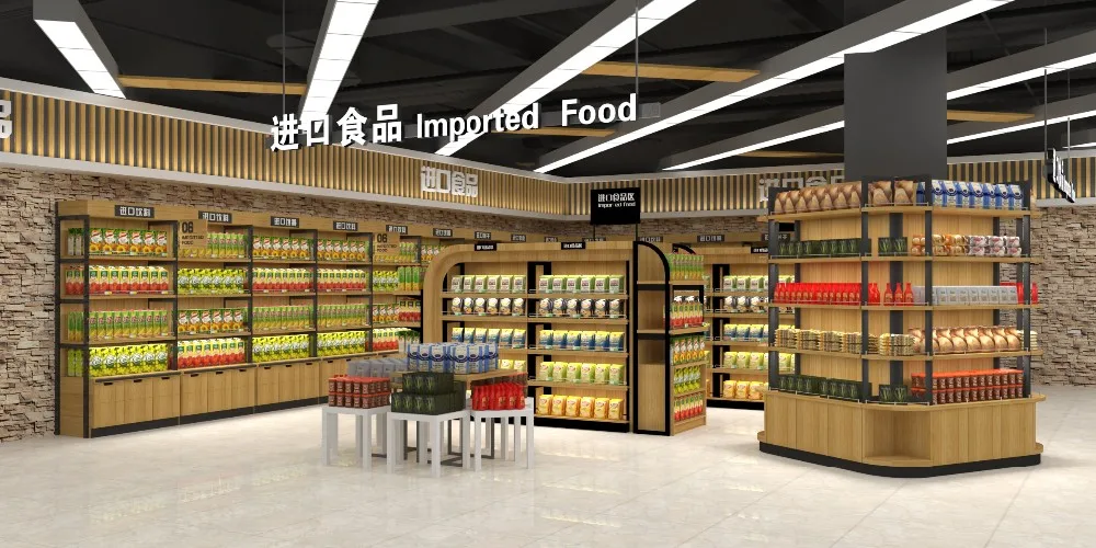 Supermarket Display Shelf/wood And Steel Combination Supermarket ...