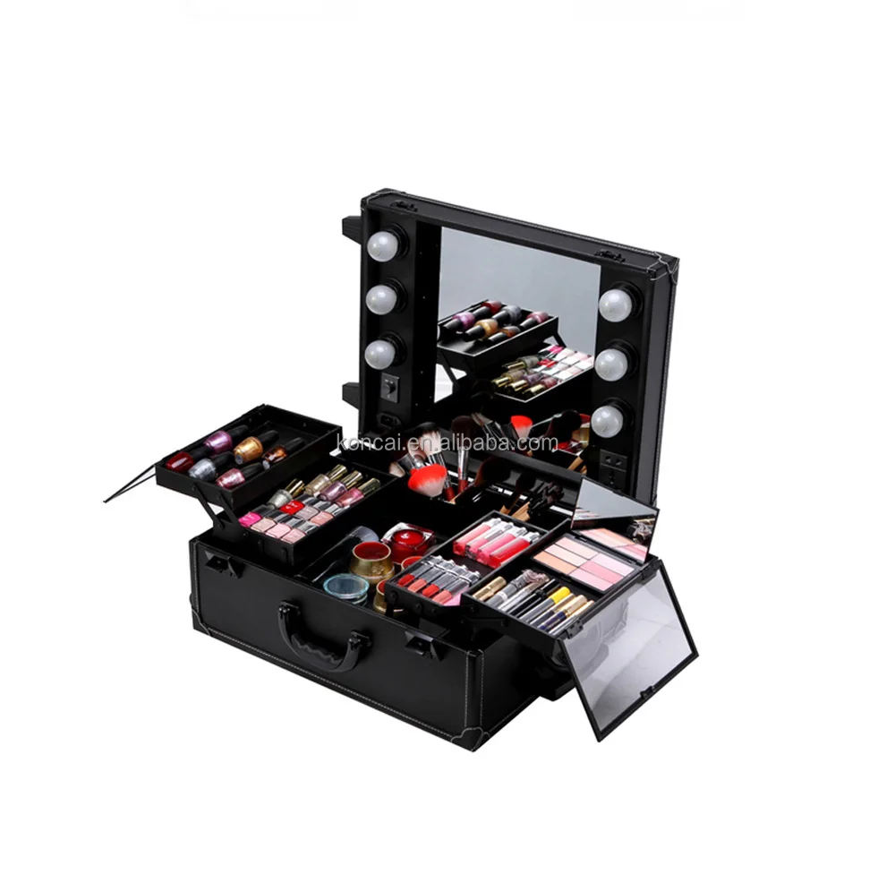 Moq:1pc Professional Makeup Case Empty Cosmetic Case With Mirror Pvc ...