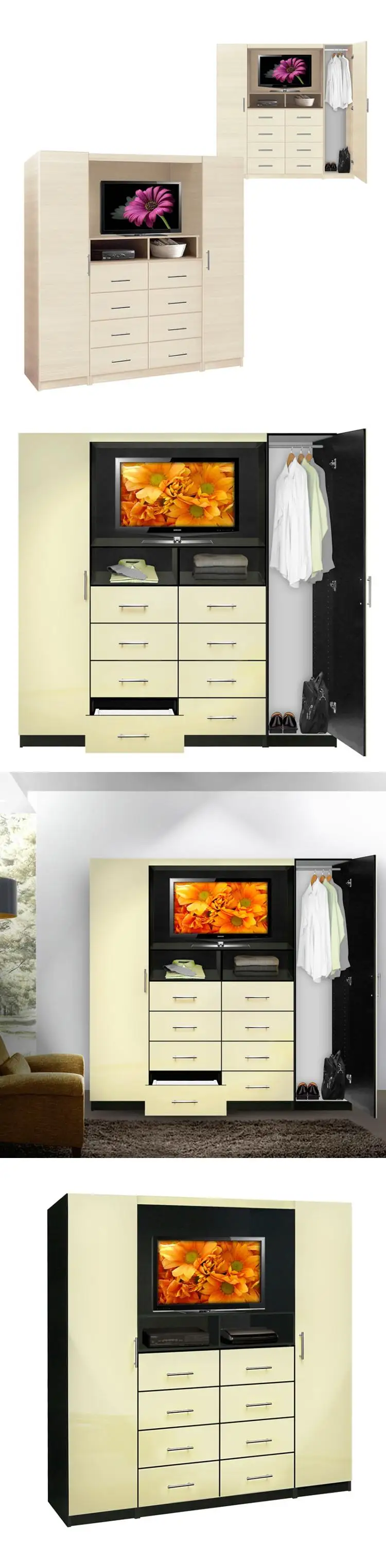 Free Standing Bedroom Wardrobe Unit TV Wall Unit for Homes