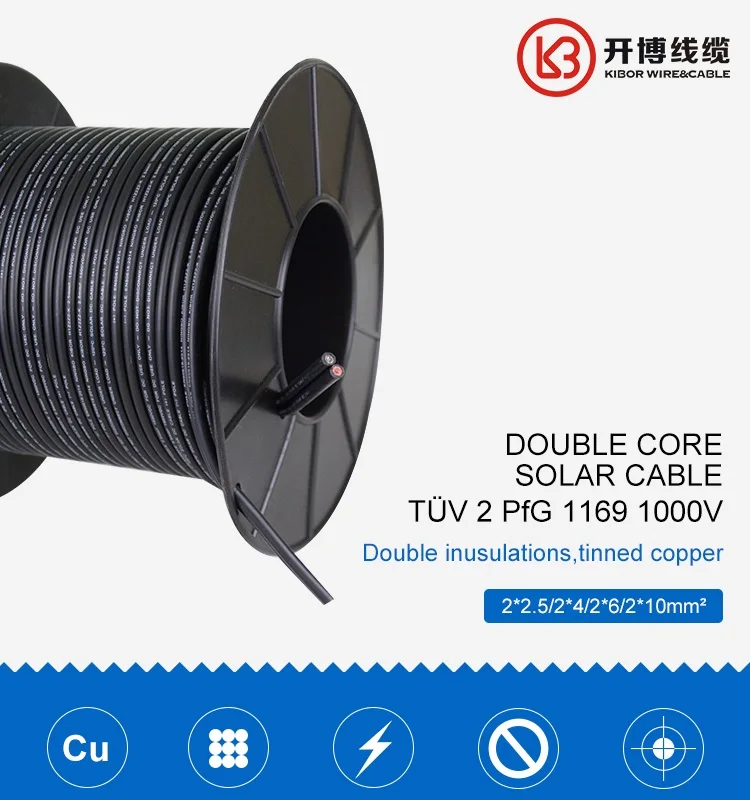 Tuv Approved Double Core Cable Solar Pv Cable 2x4mm2 Kibor Cable - Buy ...