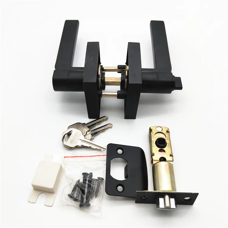 New Modern Matt Black Powder Coating Zinc Alloy Door Lever Handle Lock ...