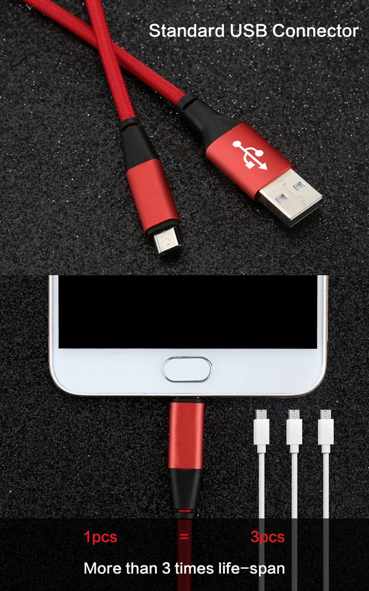 Durable 1m 2m 3m Black Nylon Braided Aluminum Usb Micro Data Cable For ...