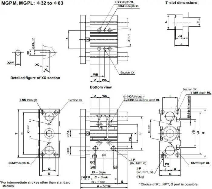 SMC Standard Pneumatic Cylinder MGPL Three Rod Cylinders