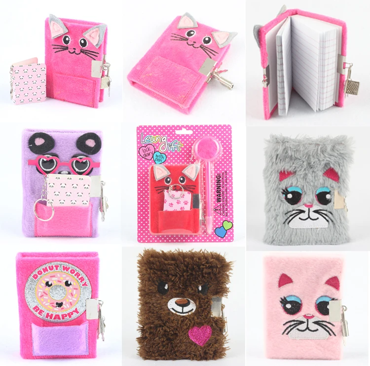 Custom Plush Cat Embroidered Mini Diary Set - Buy Plush Notebook ...