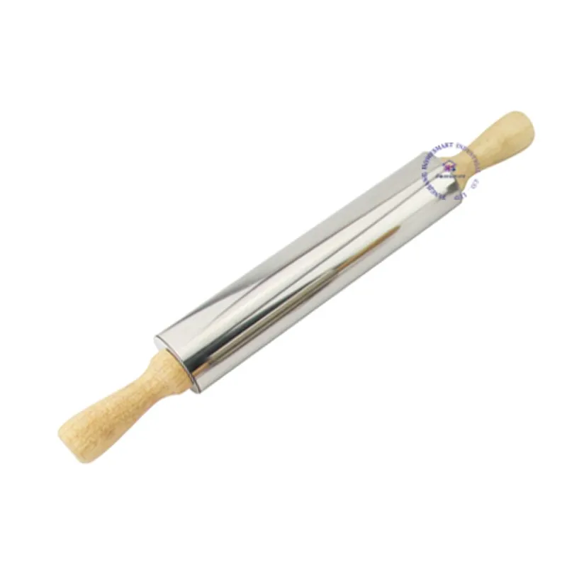 New Non Stick Golden Stainless Steel Rolling Pin With Wooden Handle For ...