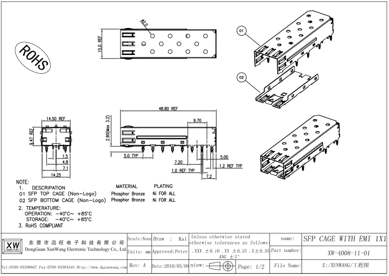 Factory Supply Sfp 1x1 Case With Emi Spring&grounding Pin Press Fit ...