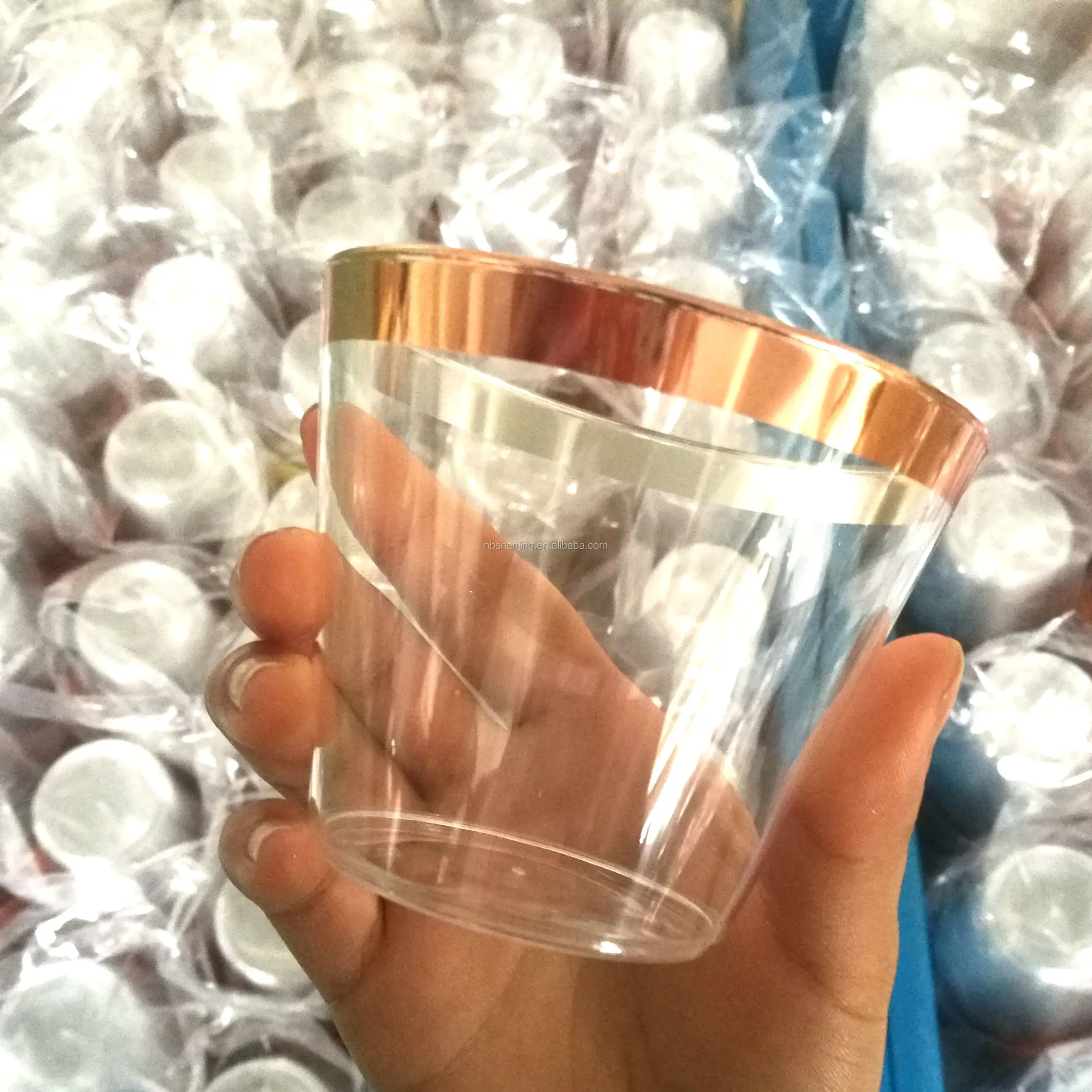 Elegant Plastic Cups - 9oz Gold Rim Disposable Whiskey Glasses for Party