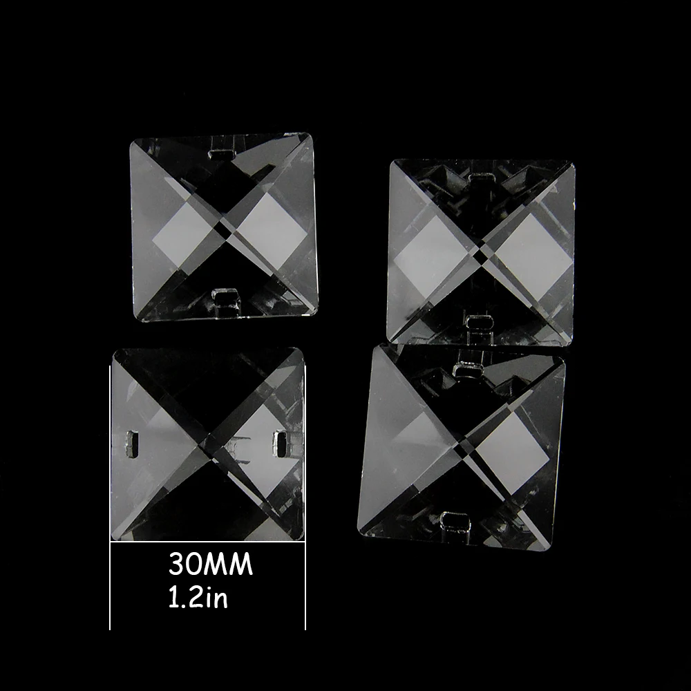 30mm Transparent Crystal Glass square Bead in 2 Oval Holes for ...